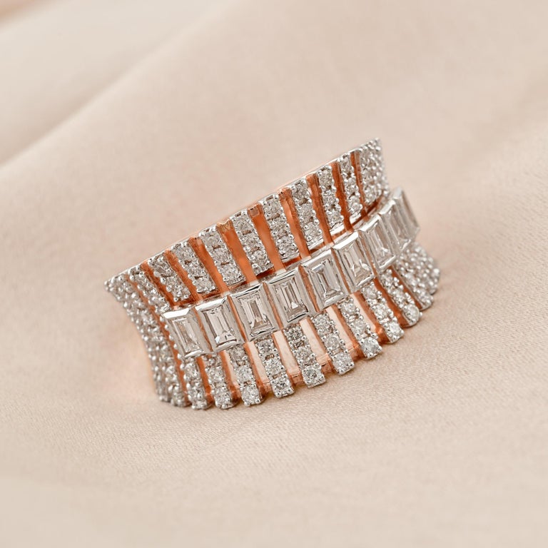 Customizable Natural 1.06 Carat Baguette Diamond Cage Ring Solid 14k ...