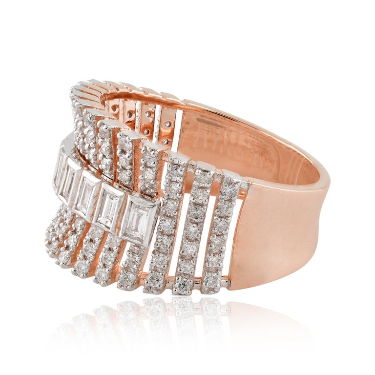 Customizable Natural 1.06 Carat Baguette Diamond Cage Ring Solid 14k ...