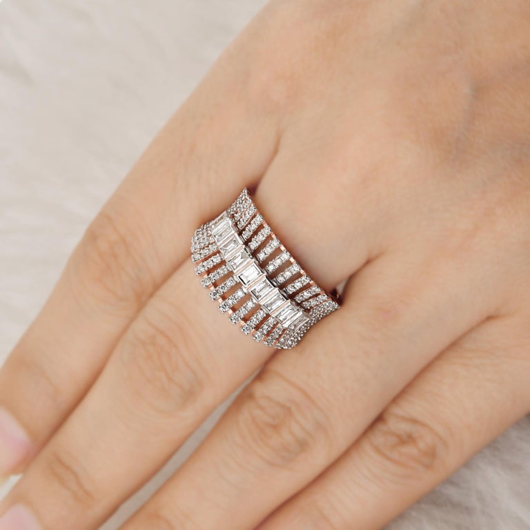 Customizable Natural 1.06 Carat Baguette Diamond Cage Ring Solid 14k ...