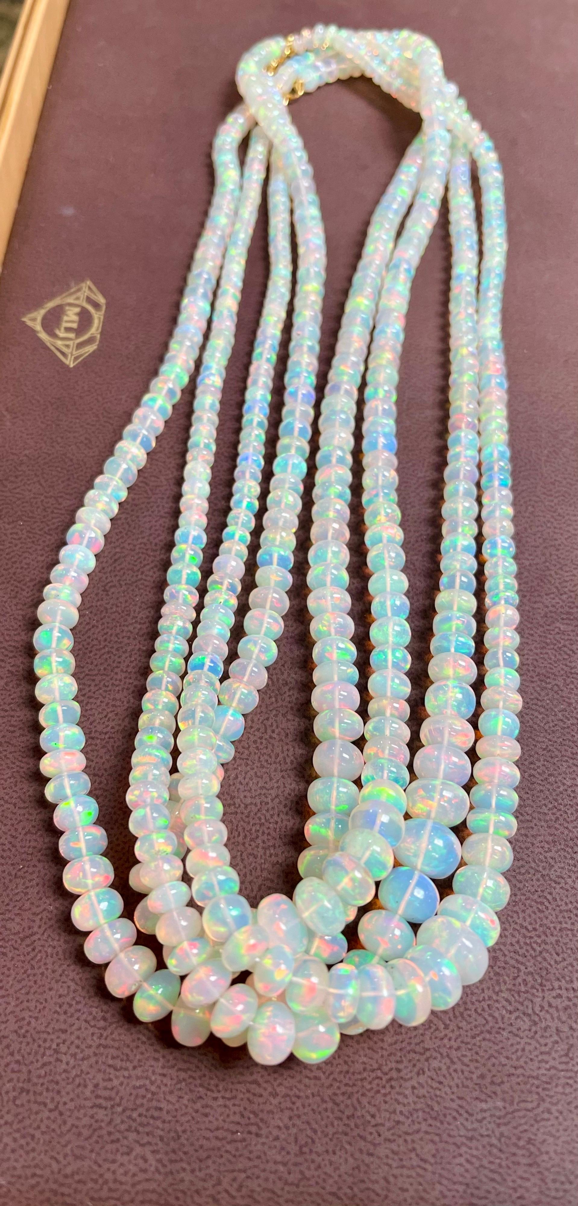 Natural 110 Ct Ethiopian Opal Bead Single Strand Necklace 14 Karat Yellow Gold For Sale at 1stDibs