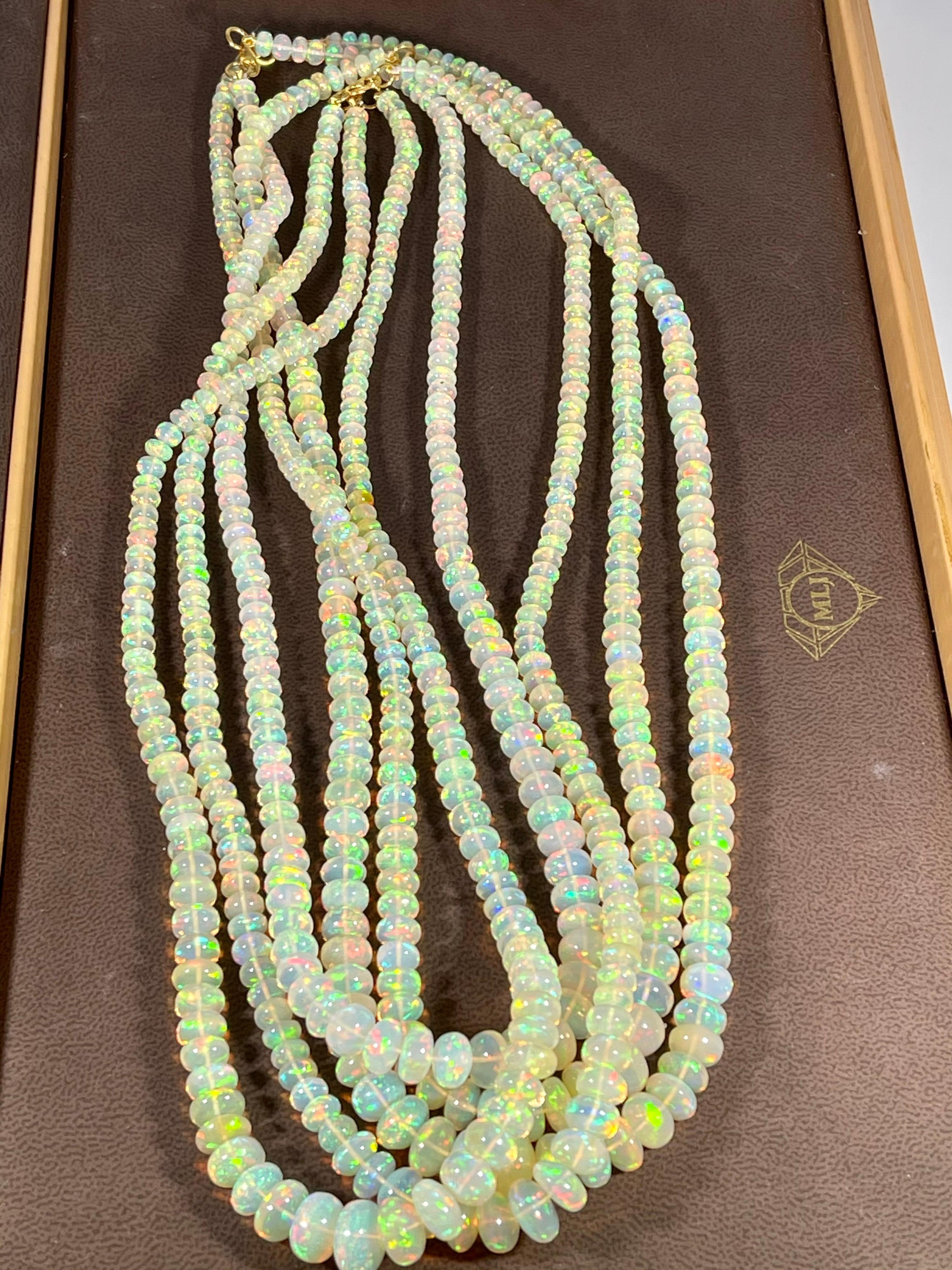 Natural 115 Ct Ethiopian Opal Bead Single Strand Necklace 14 Karat ...