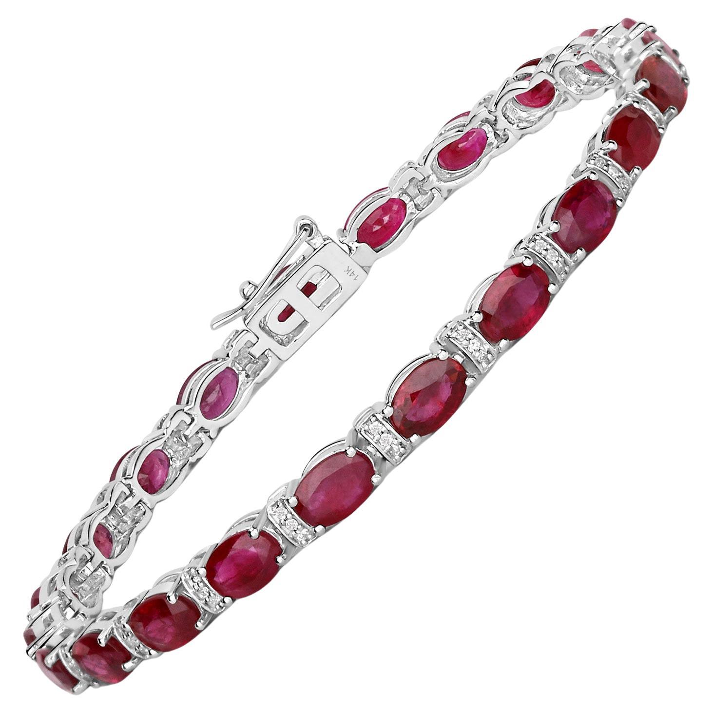 Natural 16 50 Carats Ruby And Diamond Tennis Bracelet 14k White Gold