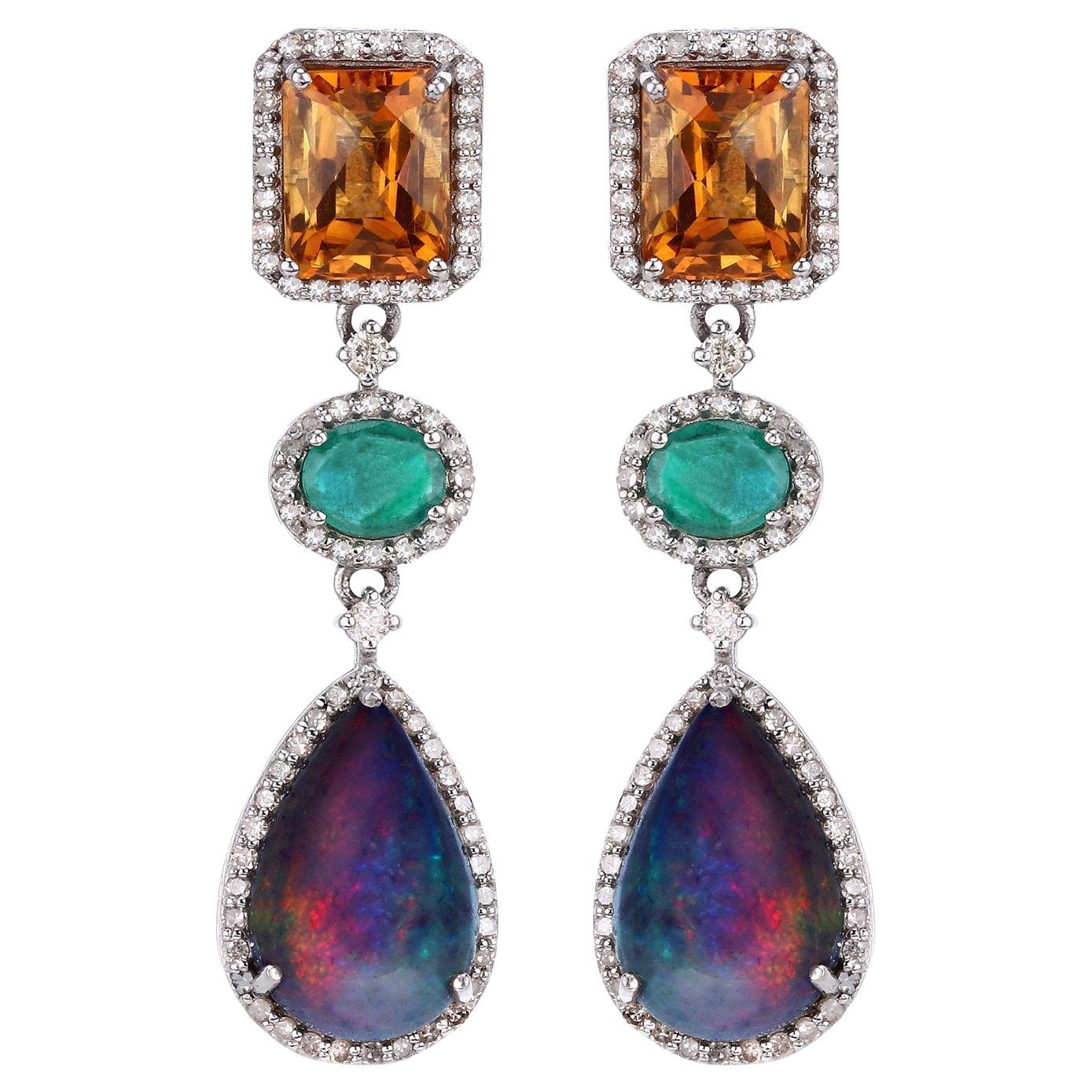 Multi Gem and Diamond Heart Earrings For Sale at 1stDibs
