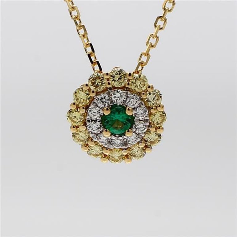 Natural Round Emerald and White Diamond .65 Carat TW Gold Drop Pendant ...