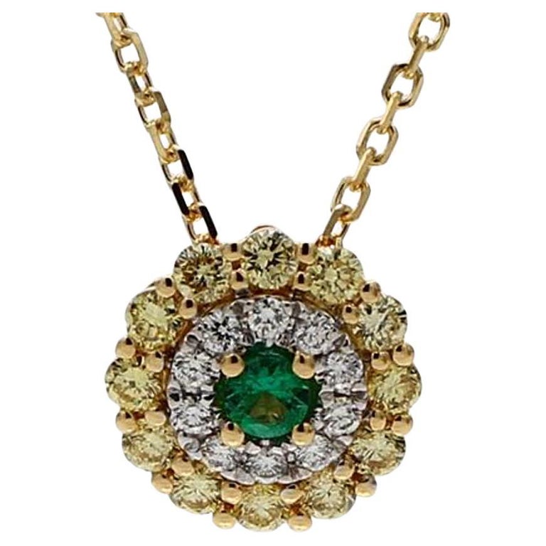 Natural Round Emerald and White Diamond .65 Carat TW Gold Drop Pendant ...