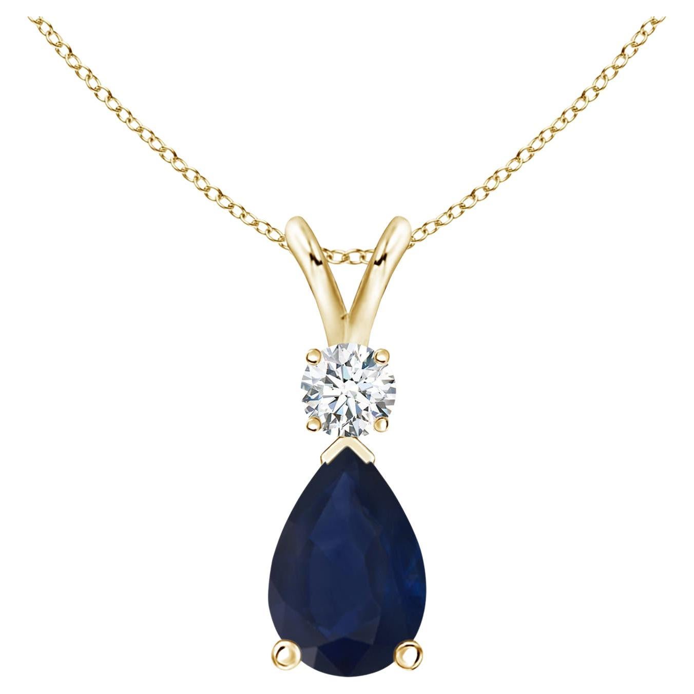 Natural 1.52 ct Blue Sapphire Teardrop Pendant with Diamond in 18K ...