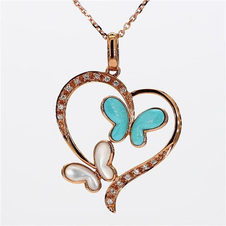 Natural Turquoise/Pearl and White Diamond.23 Carat TW Gold Reversible ...