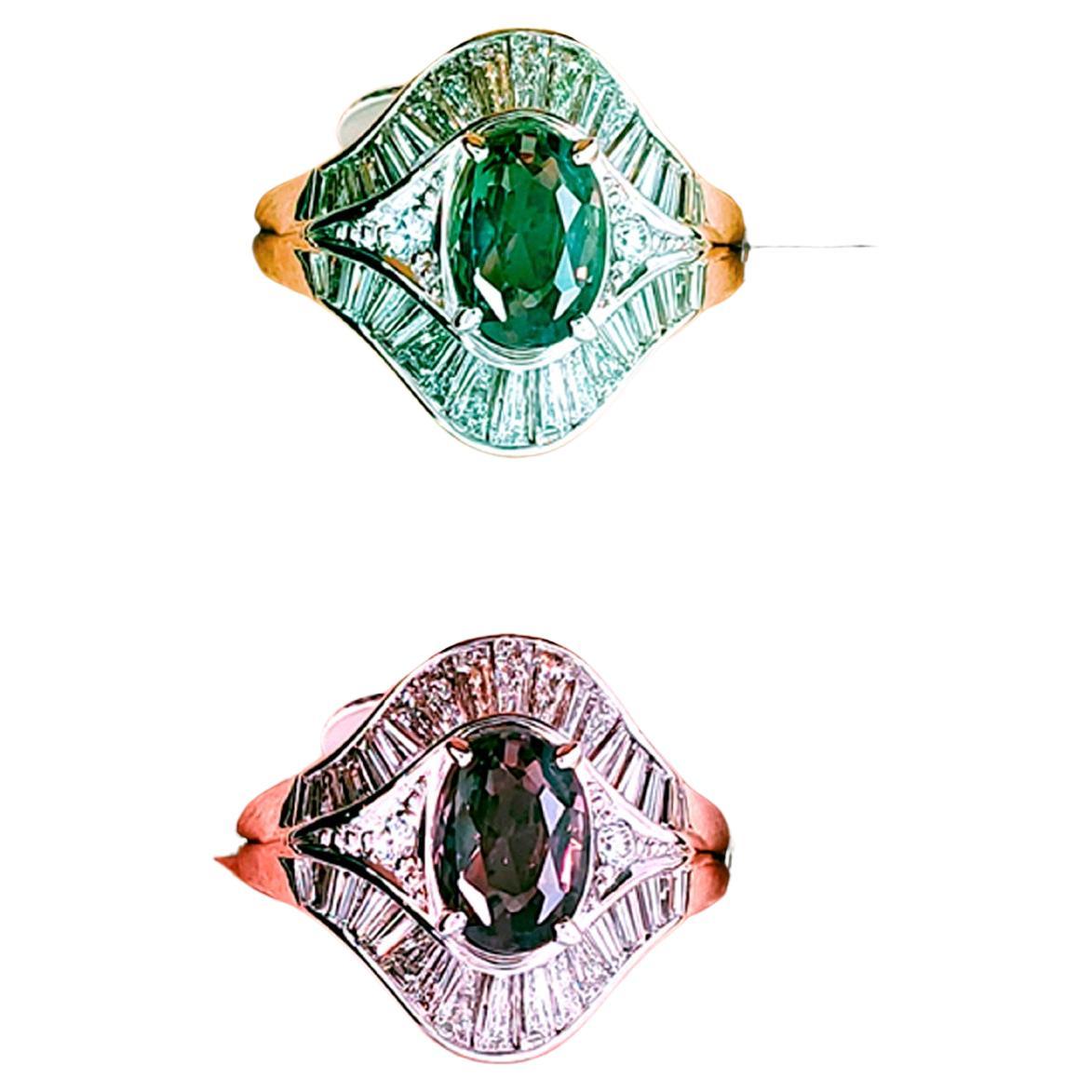 Natural 1.80ct Alexandrite with 1.23cts Diamonds Set in Platinum Ring ...