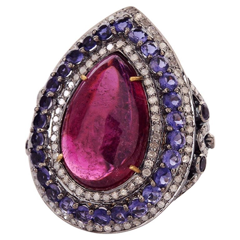 Natural 18.40 Carat Ruby Iolite and Diamond Statement Ring 18k Yellow ...