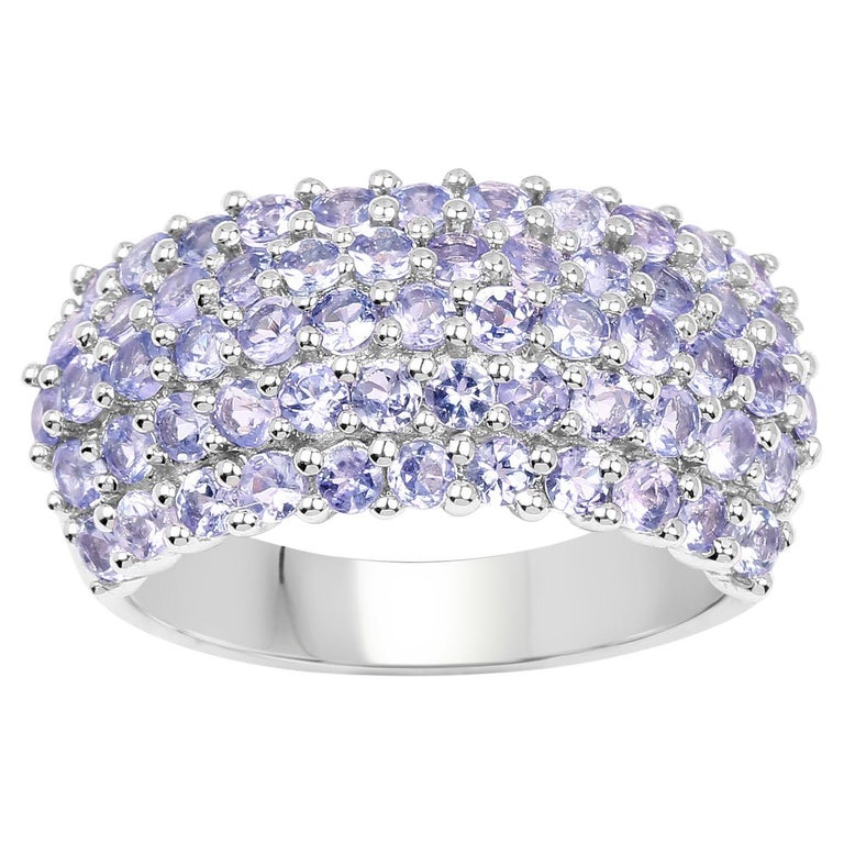Natural 2 Carats Tanzanite Cluster Ring Set in Silver For Sale at 1stDibs