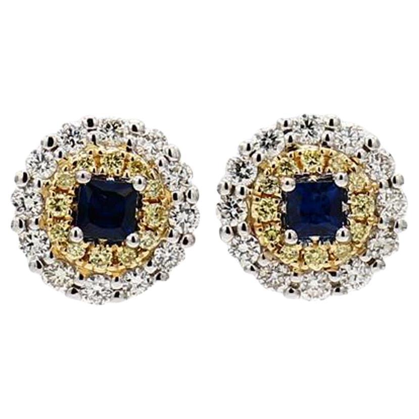 Natural Blue Round Sapphire and White Diamond 1.05 Carat TW Gold Drop ...