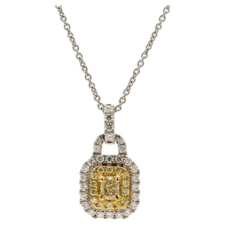Natural .21 Carat Yellow Cushion and White Diamond Gold Drop Pendant ...