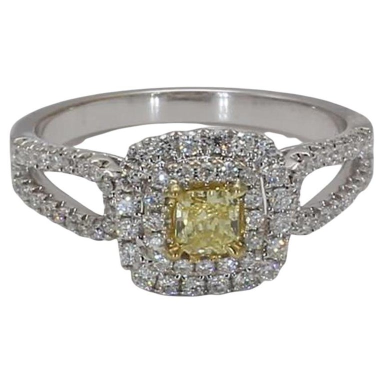 Natural .21 Carat Yellow Radiant and White Diamond Gold Cocktail Ring ...