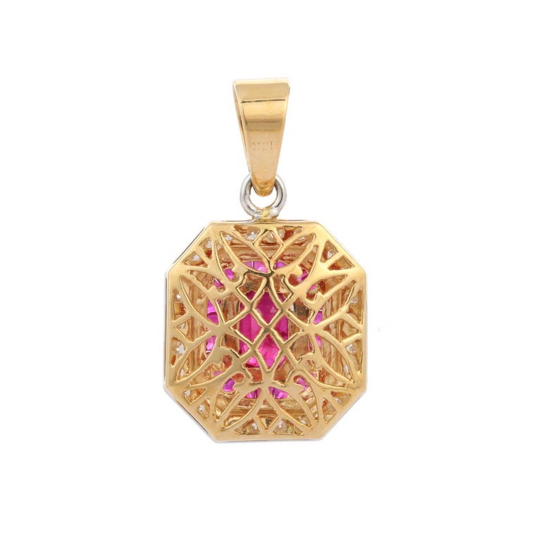 Natural 2.15 Ct Ruby Diamond Pendant Ruby Pendant in 18K Yellow Gold ...