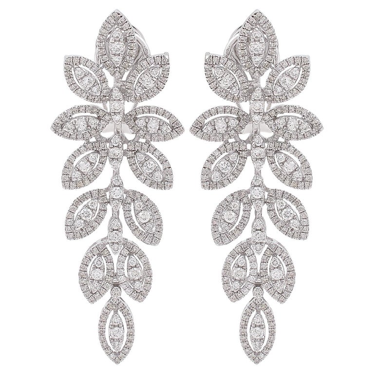 Natural 2.50 Carat Diamond Pave Dangle Earrings 18k White Gold Handmade ...