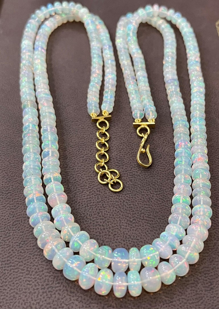 Natural 265 Ct Ethiopian Opal Bead Double Strand Necklace 14 Karat ...