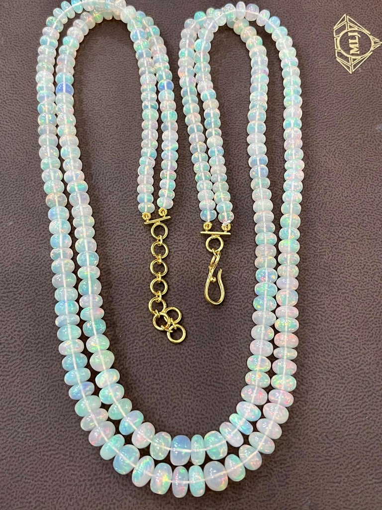 Natural 265 Ct Ethiopian Opal Bead Double Strand Necklace 14 Karat ...