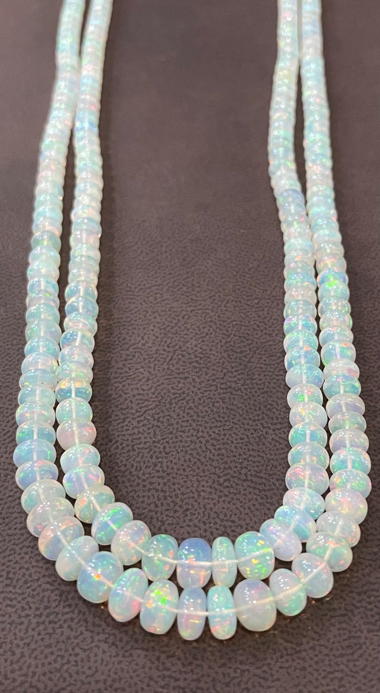 Natural 265 Ct Ethiopian Opal Bead Double Strand Necklace 14 Karat ...