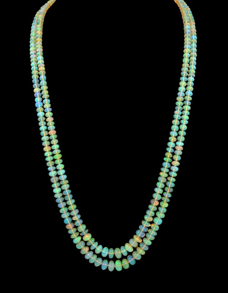 Natural 265 Ct Ethiopian Opal Bead Double Strand Necklace 14 Karat ...