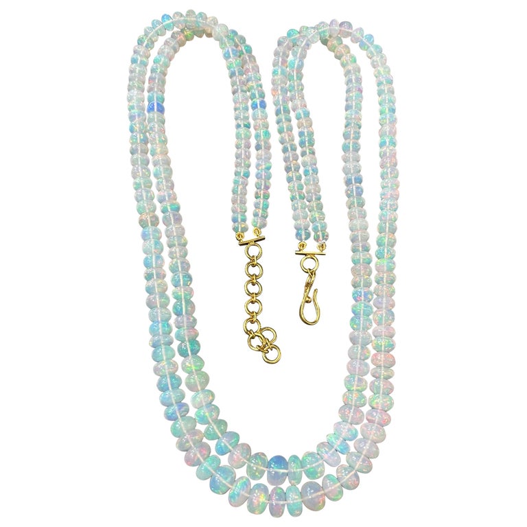 Natural 265 Ct Ethiopian Opal Bead Double Strand Necklace 14 Karat ...