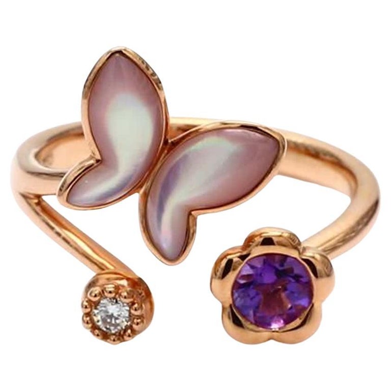Natural Pink Shell/Amethyst and White Diamond .32 Carat TW Rose Gold ...