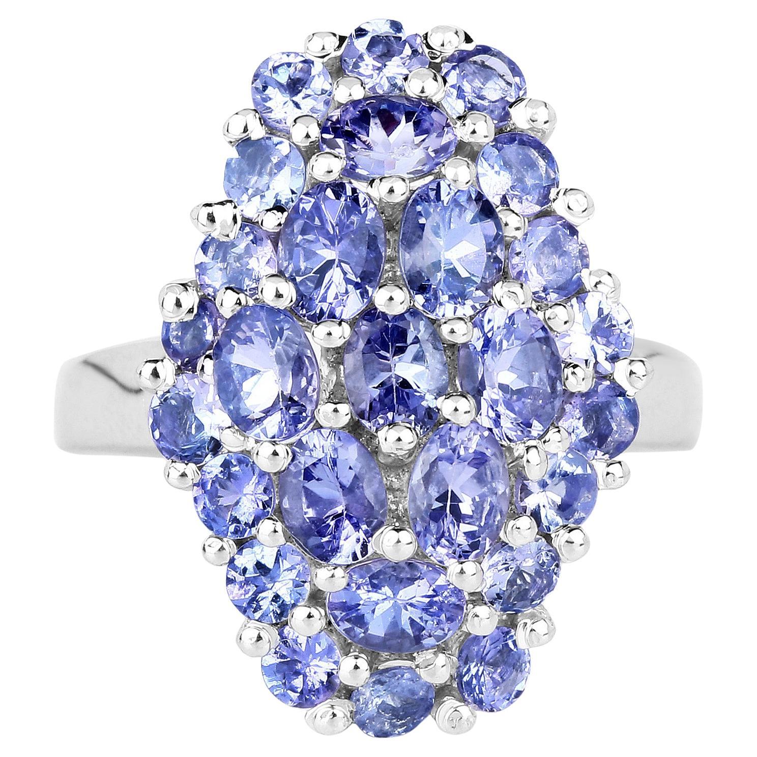 Natural 2.80 Carats Tanzanite Cluster Ring Set in Silver For Sale at ...