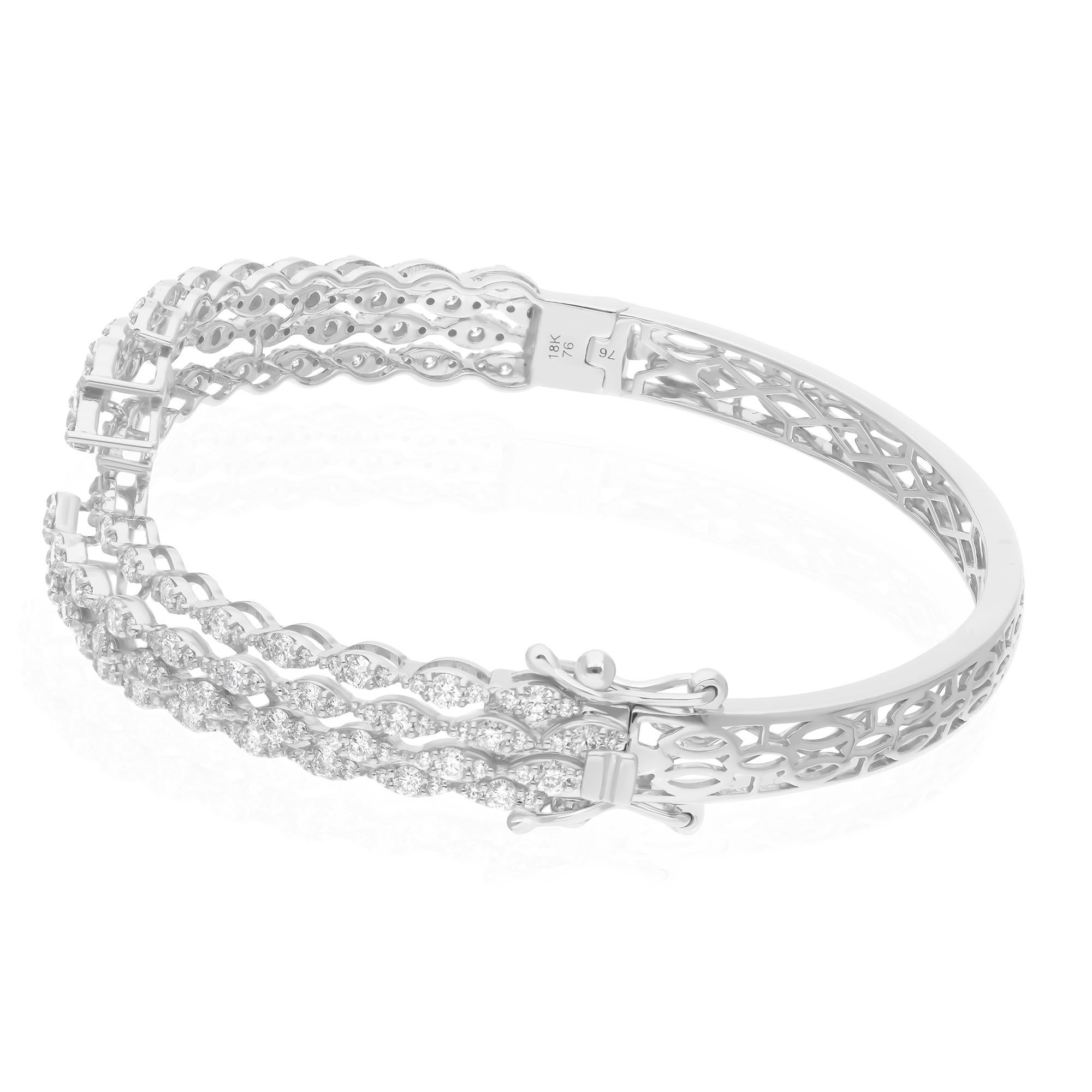 Real 3.06 Carat SI/H Baguette Round Diamond 18K White Gold Wrap Bangle ...