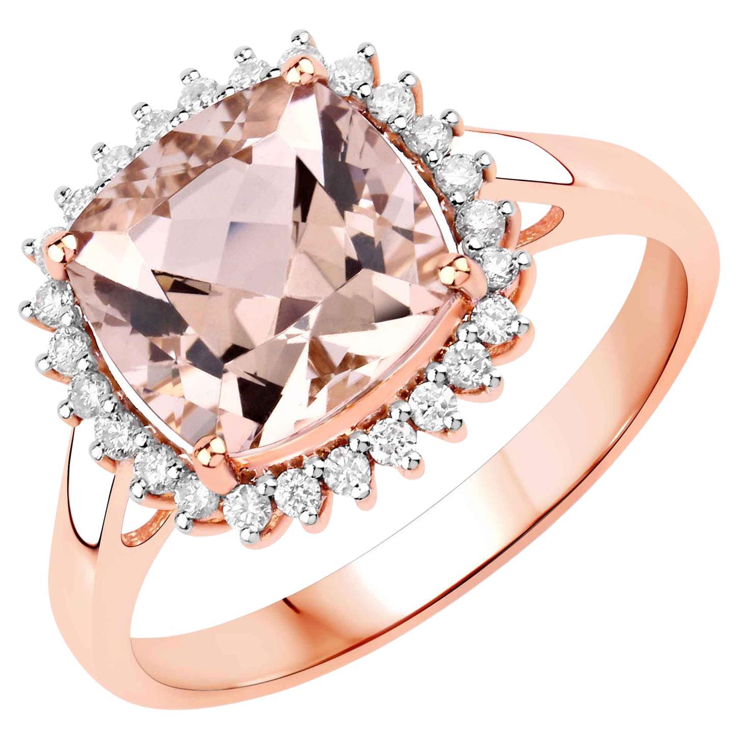 Natural 8 Carat Pink Morganite Ring Set With Diamond Halo 14k Rose Gold