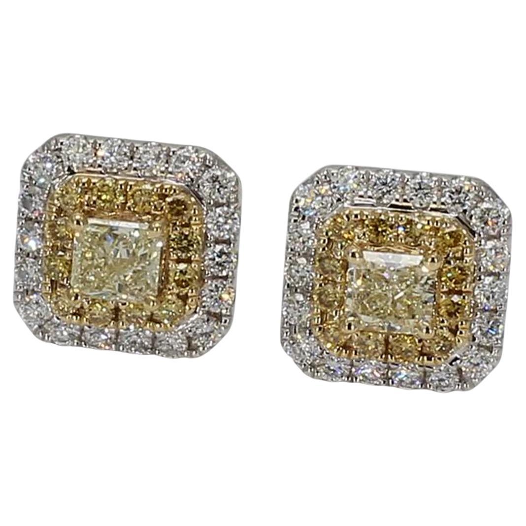 Natural Yellow Cushion Diamond 1.81 Carat TW Yellow Gold Stud Earrings ...