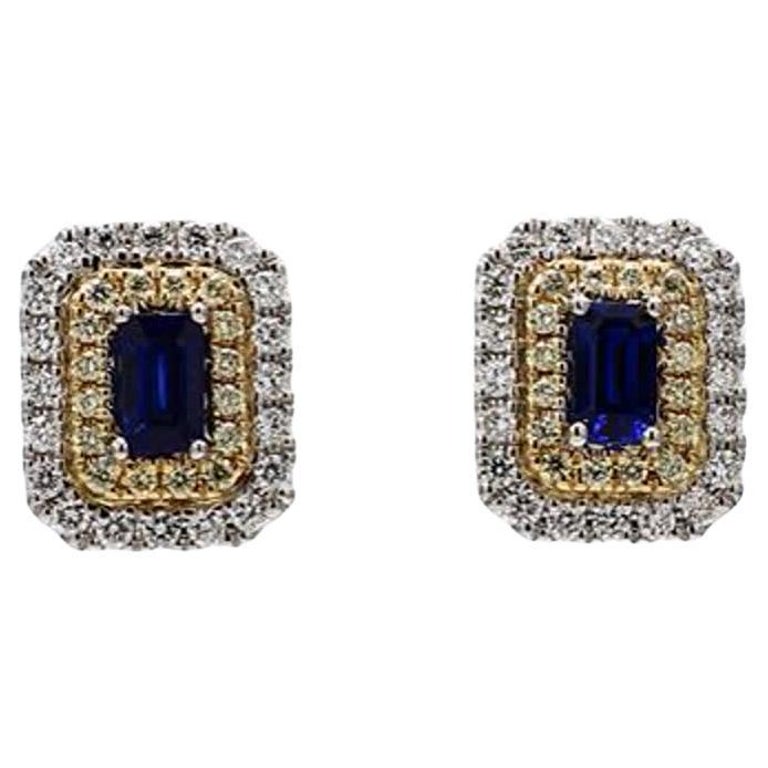 Natural Blue Emerald Cut Sapphire and White Diamond 1.34 Carat TW Gold ...