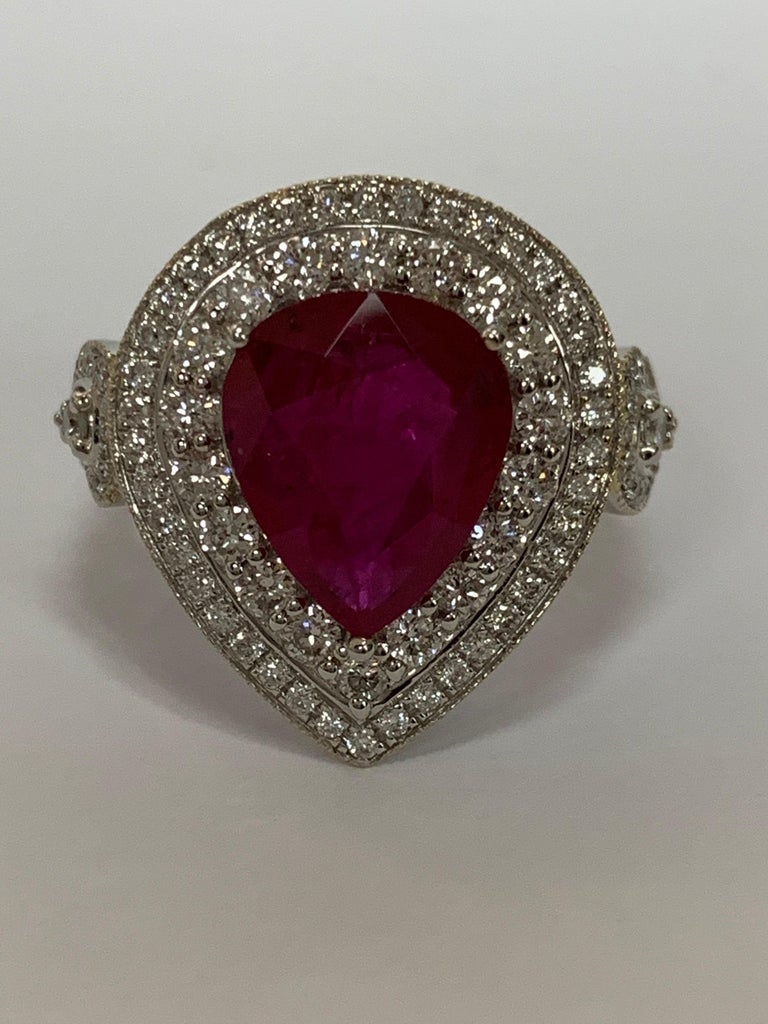Natural 3.98 Carat Pear Shape Ruby and 1White Diamond Ring. For Sale at ...