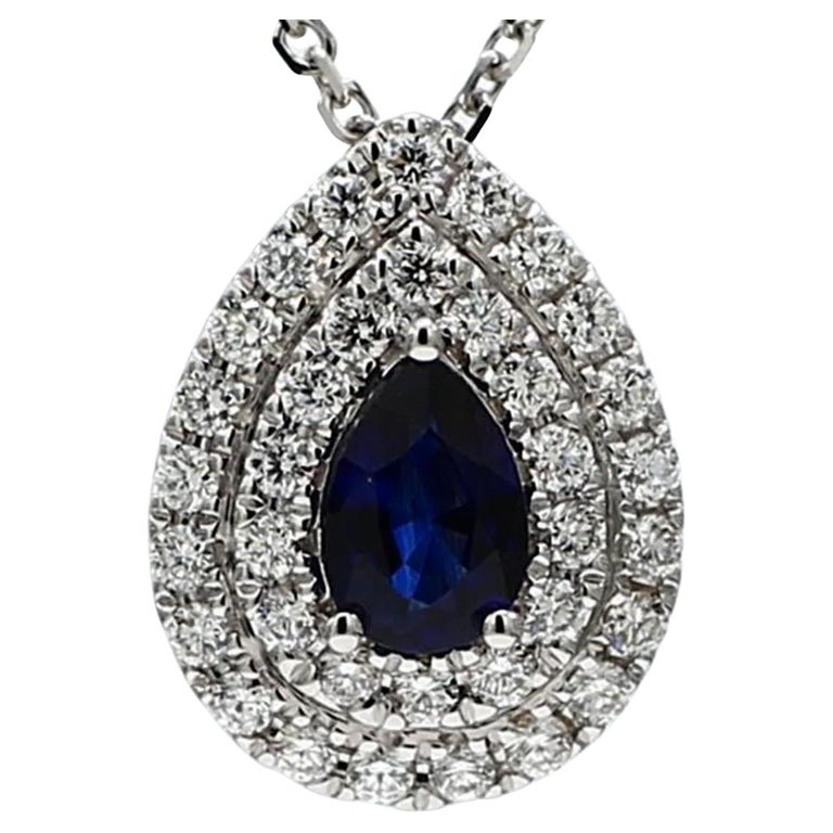 Natural Blue Pear Sapphire and White Diamond .73 Carat TW White Gold ...
