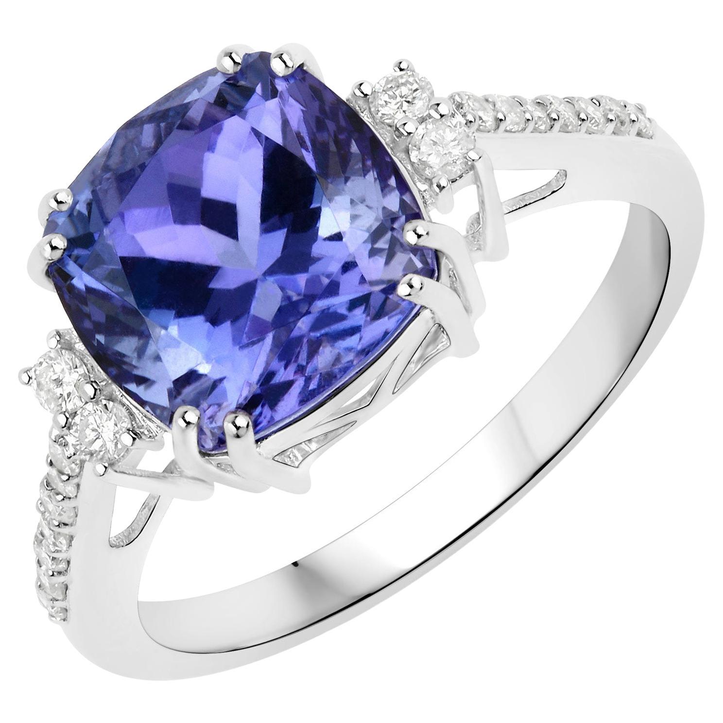 Natural 4.15 Carat Tanzanite and Diamond Cocktail Ring 14k White Gold ...
