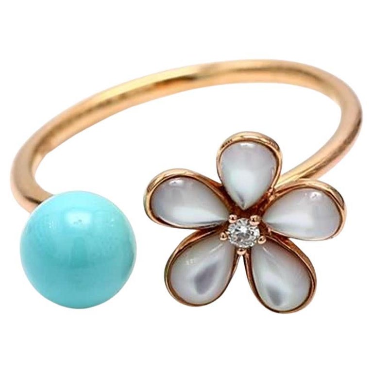 Natural Turquoise/Pearl and White Diamond .51 Carat TW Rose Gold ...