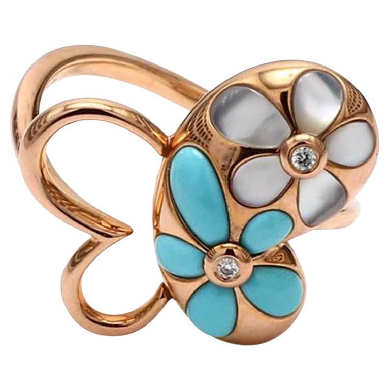 Natural Turquoise and White Pinctada Maxima .51 Carat TW Rose Gold Fashion Ring For Sale at 1stDibs