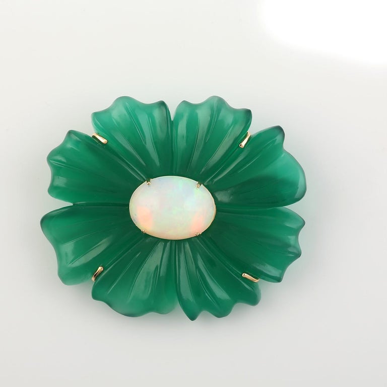 Natural 5 Carat Opal and Green Onyx Flower Pendant 18k Yellow Gold For ...