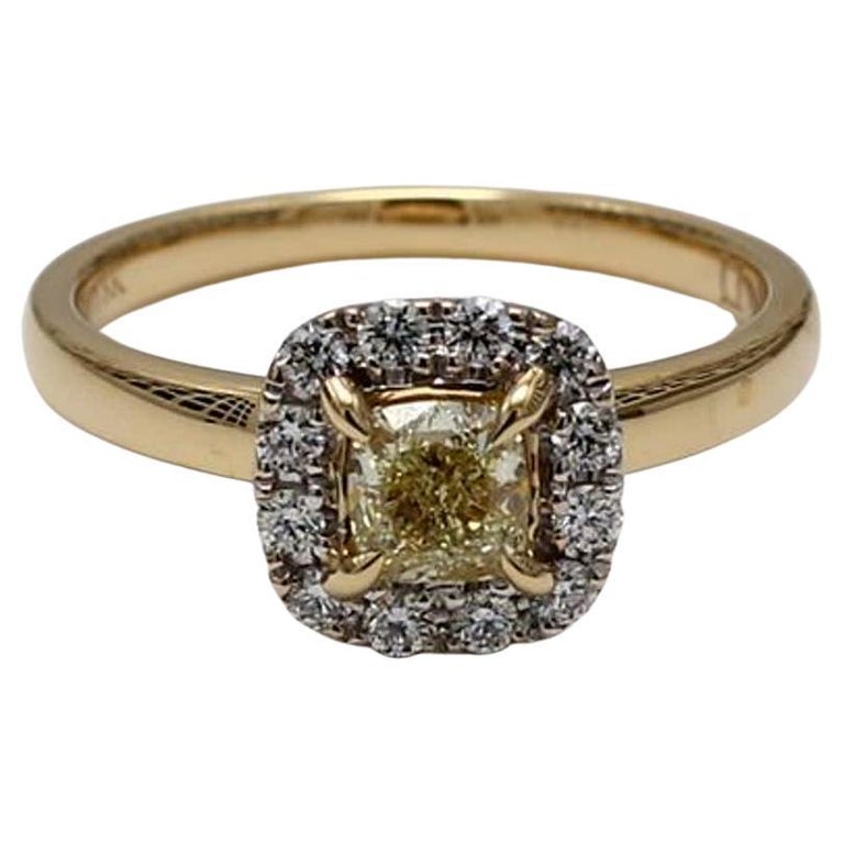 Natural Yellow Cushion and White Diamond .76 Carat TW Yellow Gold ...