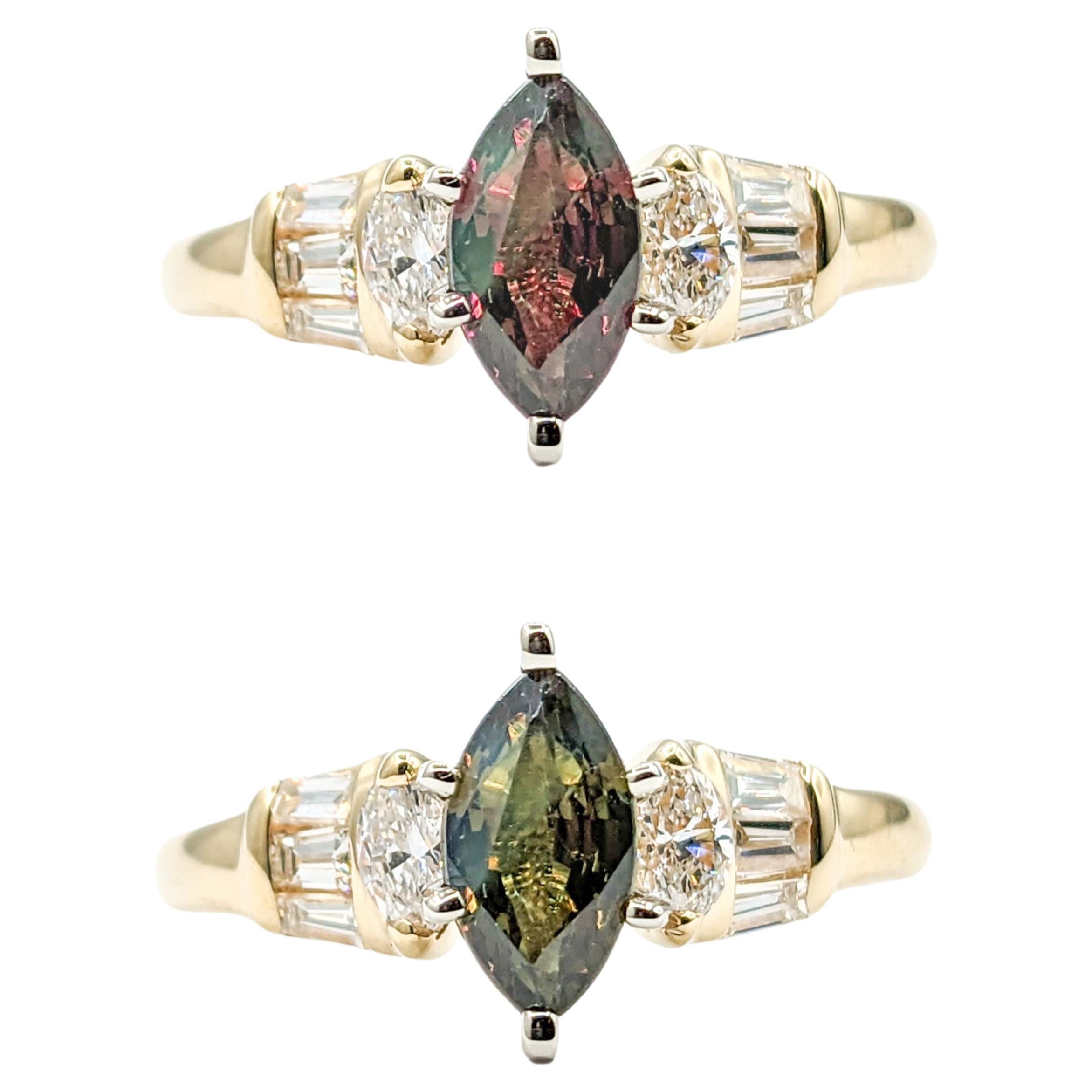 Natural Brazilian Alexandrite and Diamond Ring Yellow Gold For Sale at ...