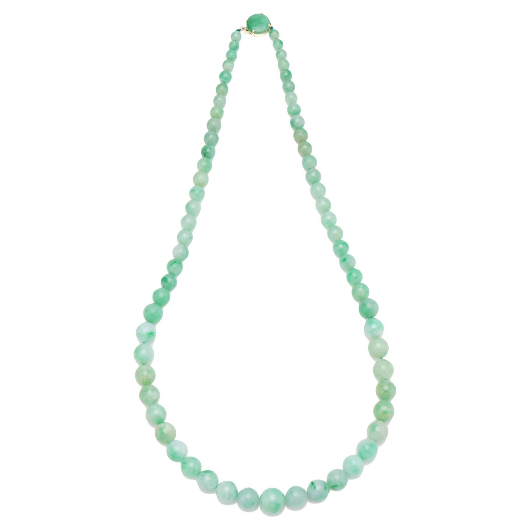 Vintage Japanese Natural Jade Bead Necklace with 14 Karat Gold Clasp at ...