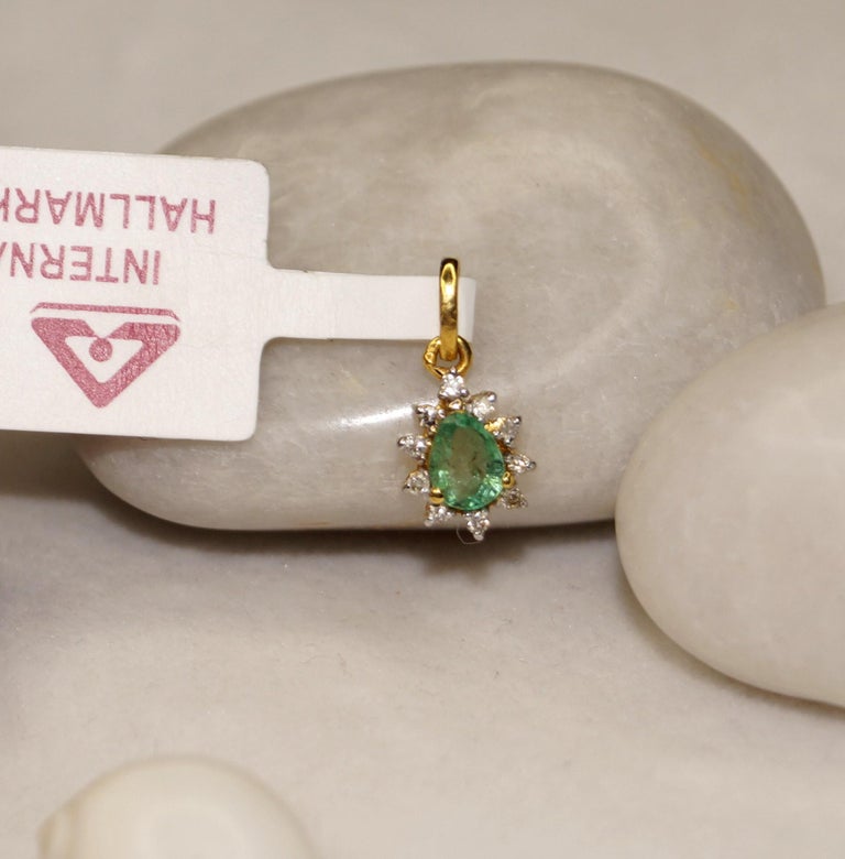 Certified Natural Emerald Diamond Pendant Hallmark 18K Gold Pendant For ...