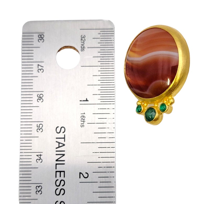 Natural Agate and Emerald Cabochon Disc Pierced Earrings in 22 Karat ...