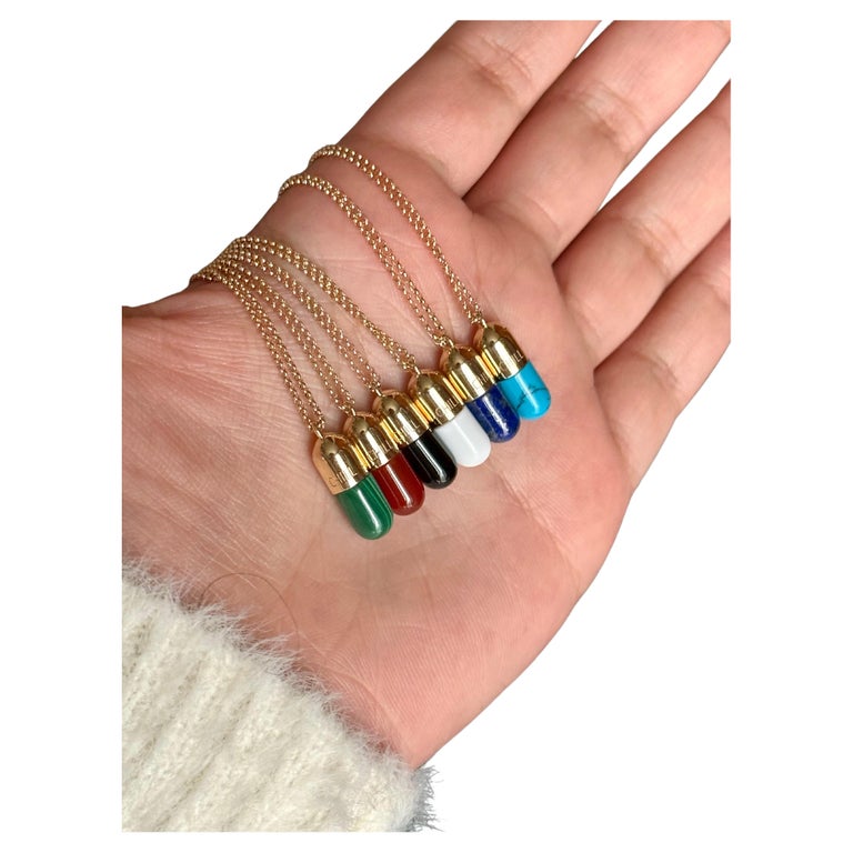 Natural Agate Chill Pill Necklaces, 14k Solid Gold Necklaces, Charm ...