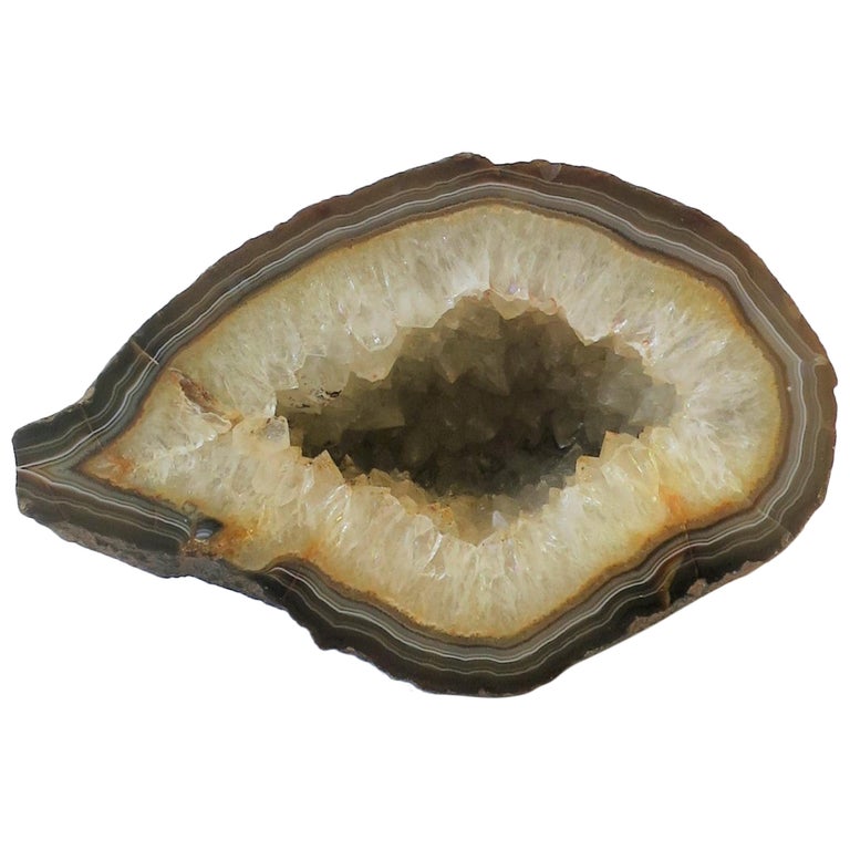 Agate Geode Brown and White Natural Specimen Decorative Object For Sale ...