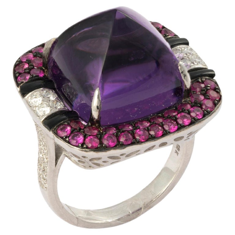 Natural Amethyst and Onyx and Ruby Diamond in 18k Gold For Sale at 1stDibs
