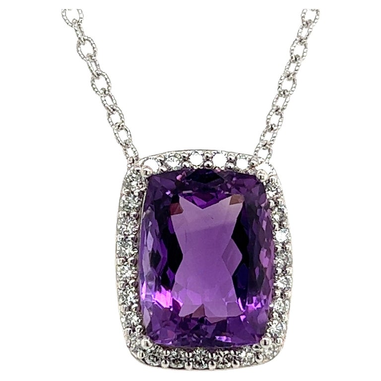 Natural Amethyst Diamond Necklace 14k Gold 14.73 TCW Certified For Sale ...