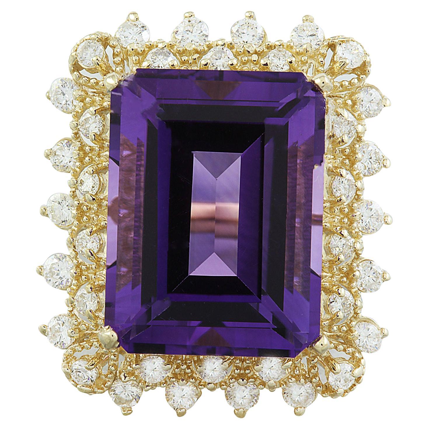 Natural Amethyst Diamond Ring 14 Karat Solid Yellow Gold For Sale at ...