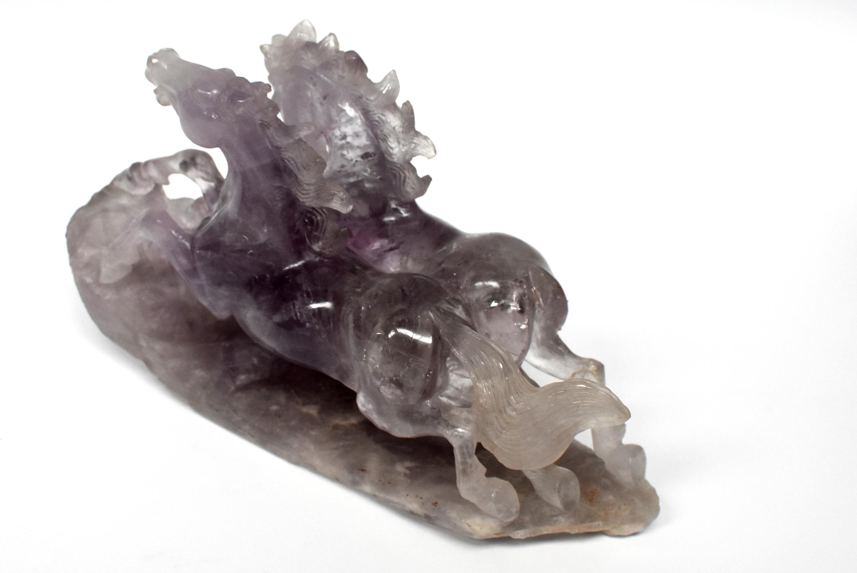 Natural Amethyst Horses Statue, Sculpture at 1stDibs