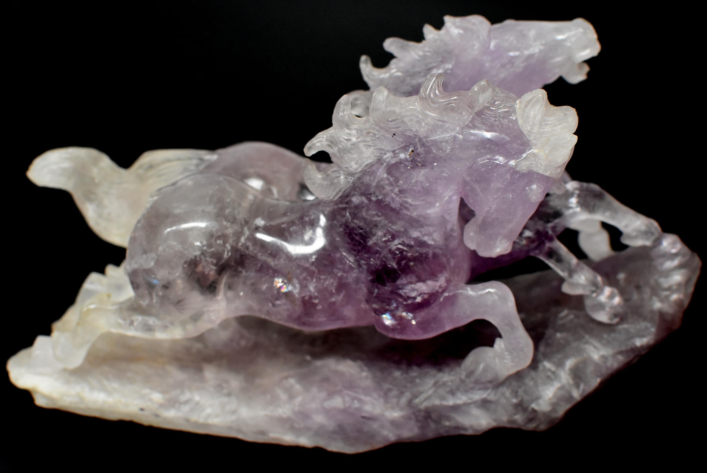 Natural Amethyst Horses Statue, Sculpture at 1stDibs