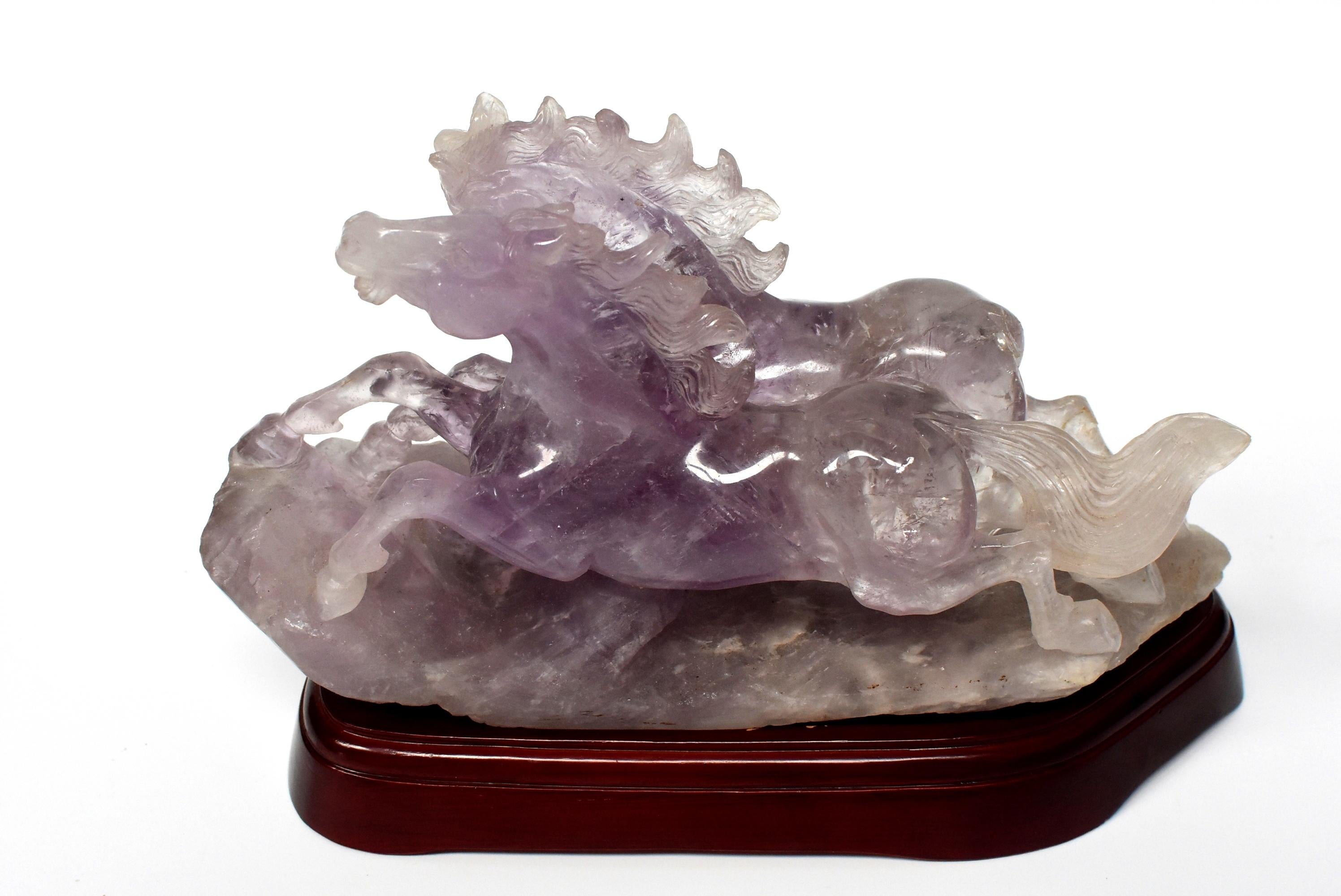 Natural Amethyst Horses Statue, Sculpture at 1stDibs