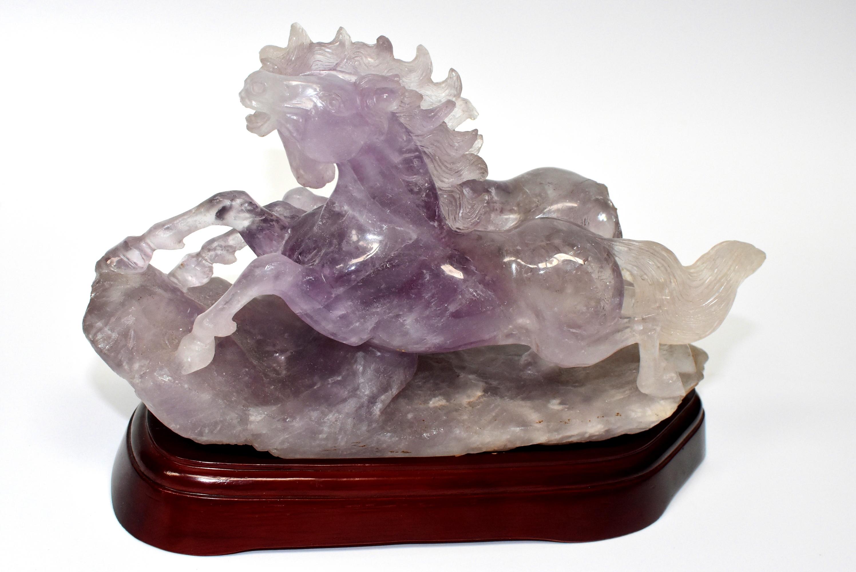Natural Amethyst Horses Statue, Sculpture at 1stDibs